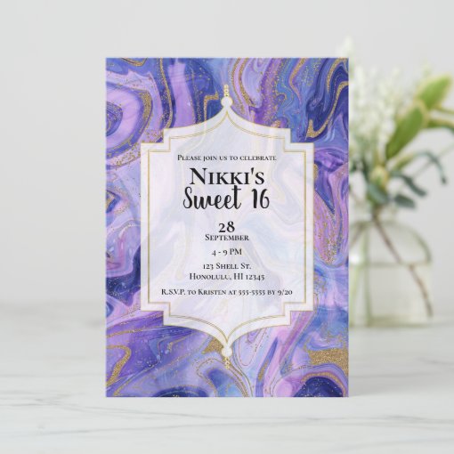 Ethereal Cotton Candy Marble Glam Sweet 16 Party Invitation | Zazzle