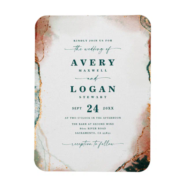 Ethereal Dark Teal & Copper Wedding Invitation Magnet | Zazzle