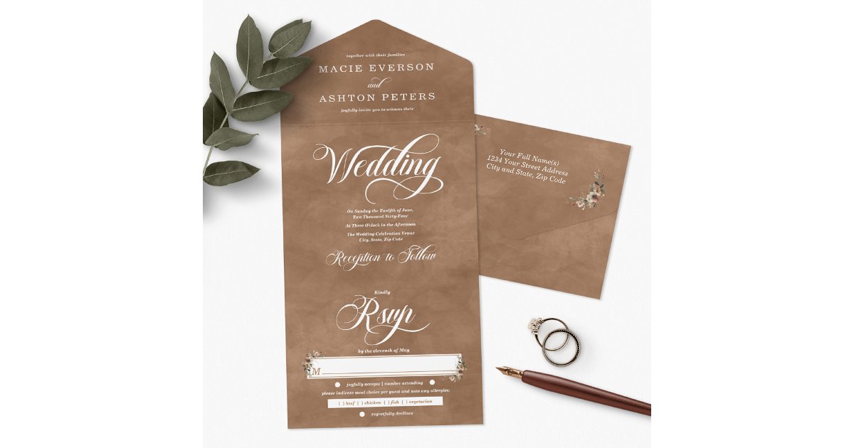 Ethereal Elegance Clay Ember Watercolor Wedding All In One Invitation ...