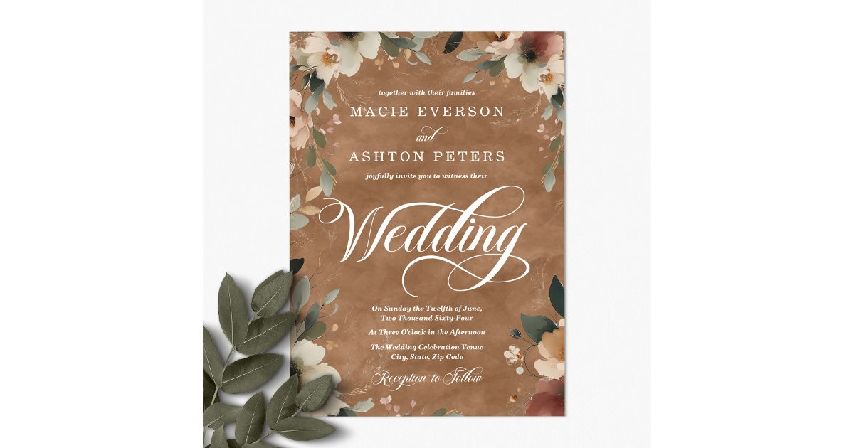 Ethereal Elegance Clay Ember Watercolor Wedding Invitation | Zazzle