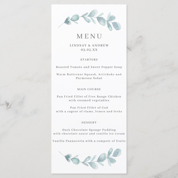 Ethereal Eucalyptus Wedding Menu | Zazzle