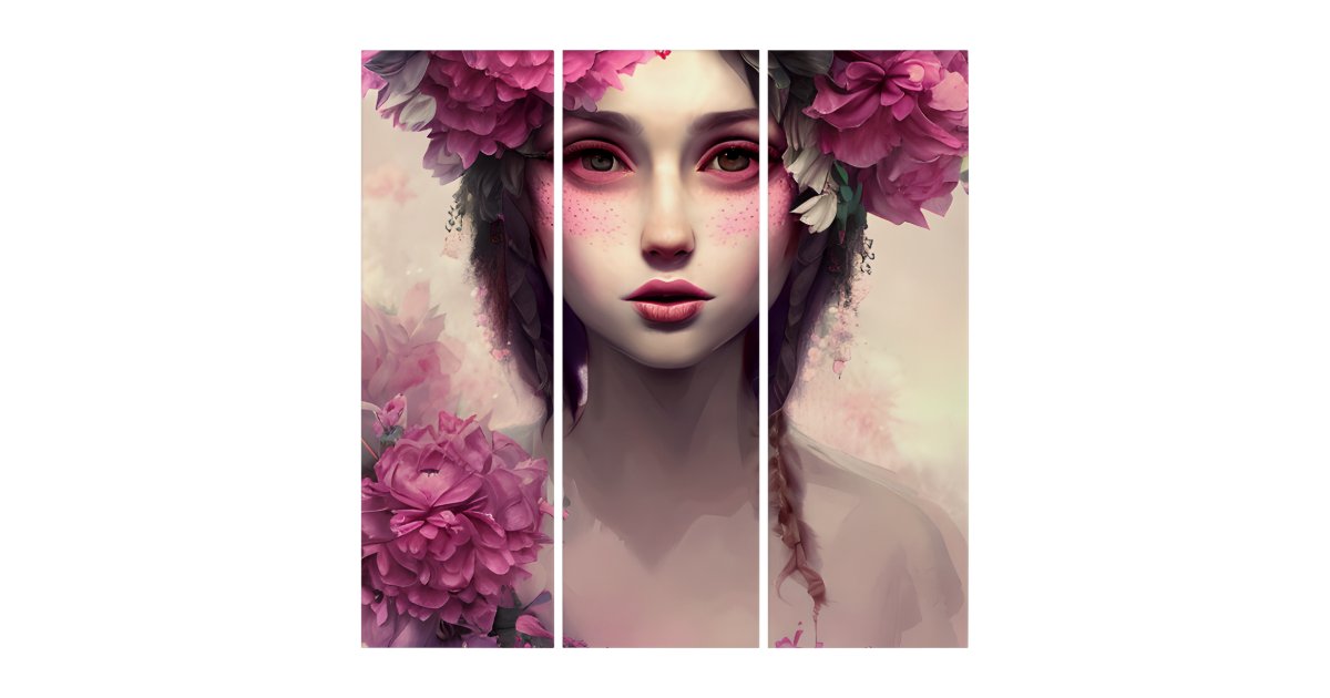 Ethereal Girl with Pink Freckles Triptych | Zazzle