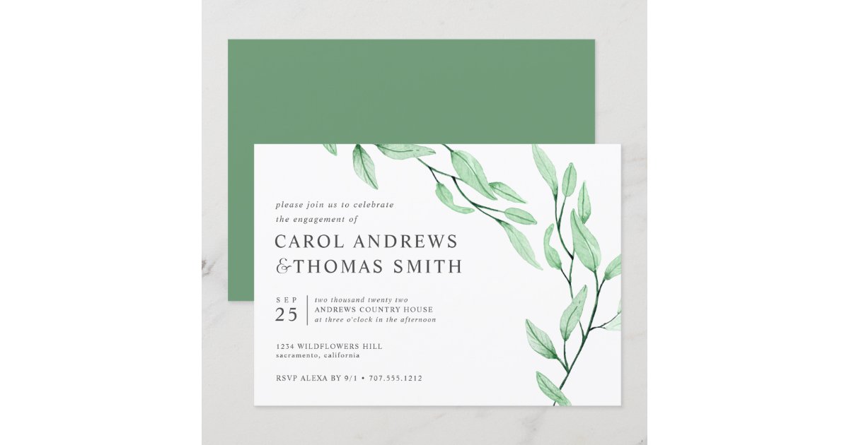 Ethereal Green | Chic Botanical Engagement Party Invitation | Zazzle