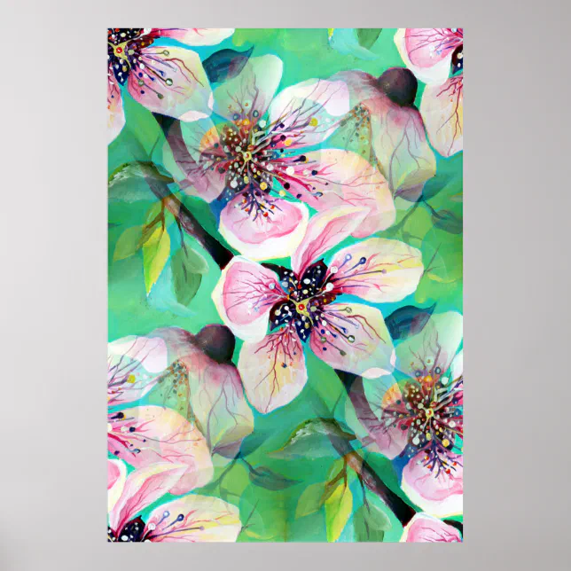 Ethereal Japanese Sakura Cherry Tree Flowers Poster | Zazzle