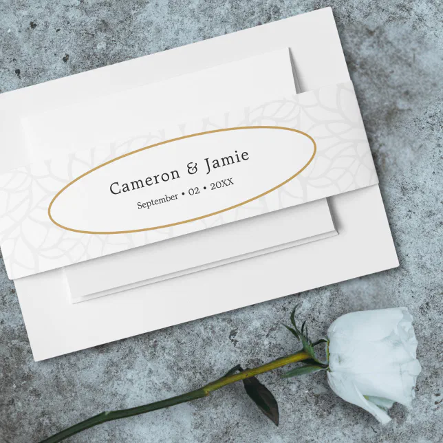 Ethereal Leaf Pattern Aztec Gold Color Accents Invitation Belly Band ...