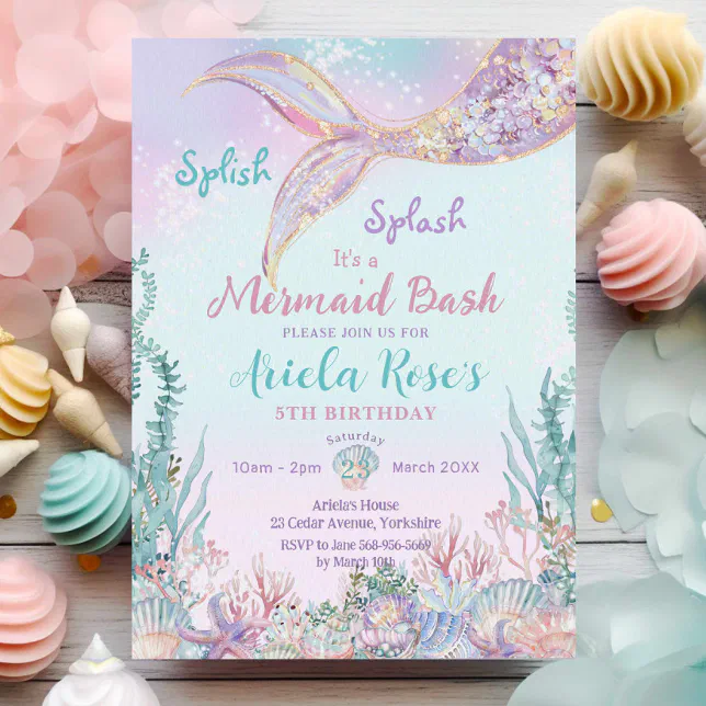 Ethereal Mermaid Bash Under the Sea Pool Birthday Invitation | Zazzle