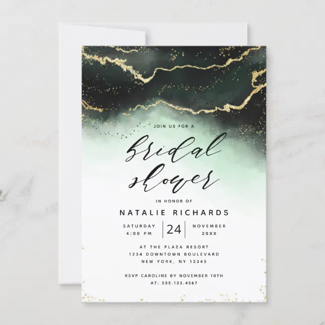 Ethereal Mist Ombre Emerald Green Bridal Shower Invitation | Zazzle