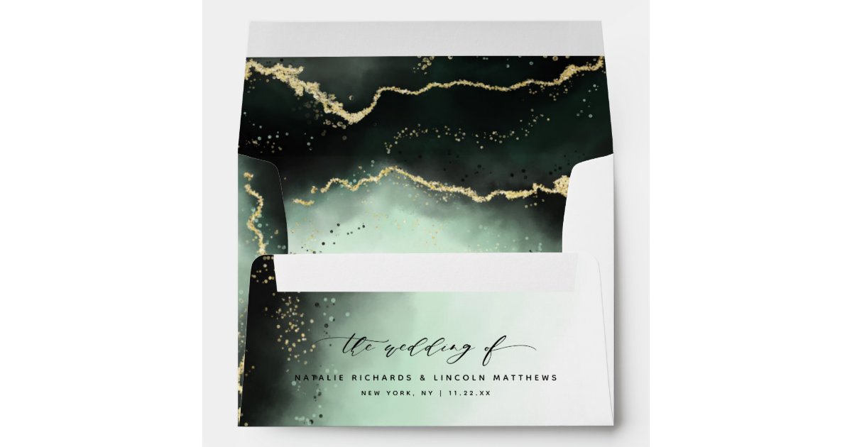 Ethereal Mist Ombre Emerald Green Moody Wedding Envelope | Zazzle