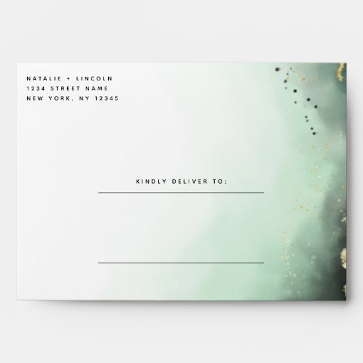 Ethereal Mist Ombre Emerald Green Moody Wedding Envelope | Zazzle