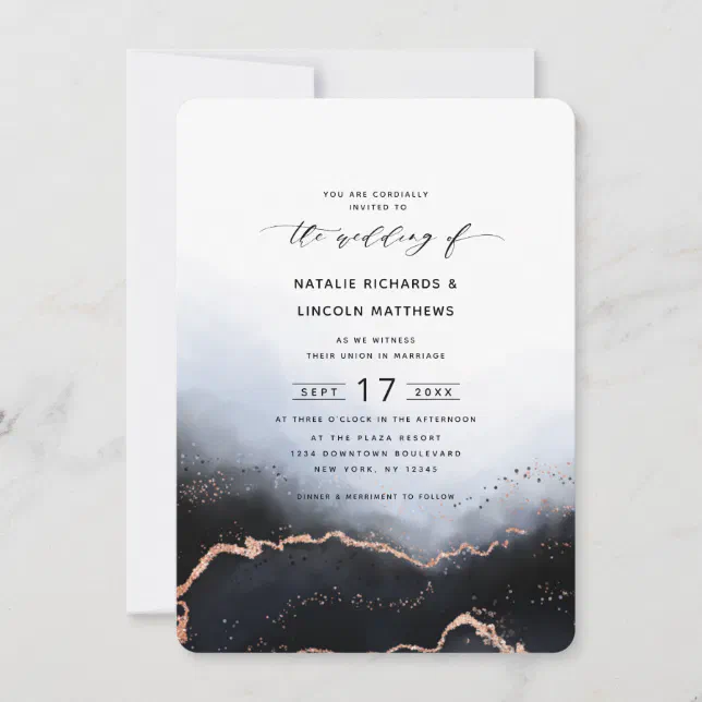 Ethereal Mist Ombre Navy Blue Trendy Wedding Invitation | Zazzle