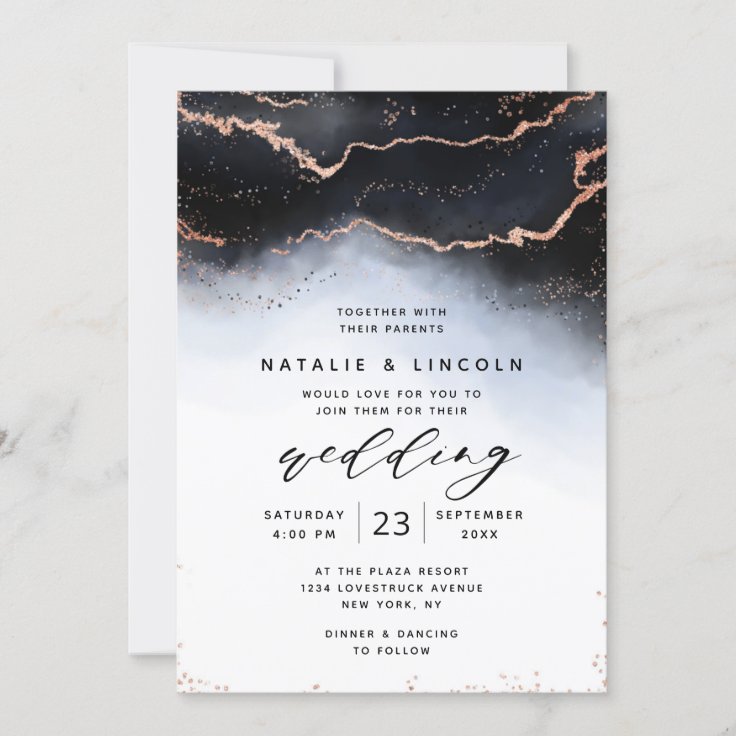 Ethereal Mist Ombre Navy Watercolor Moody Wedding Invitation | Zazzle