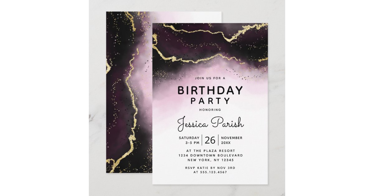 Ethereal Mist Ombre Wine Burgundy Birthday Party Invitation | Zazzle