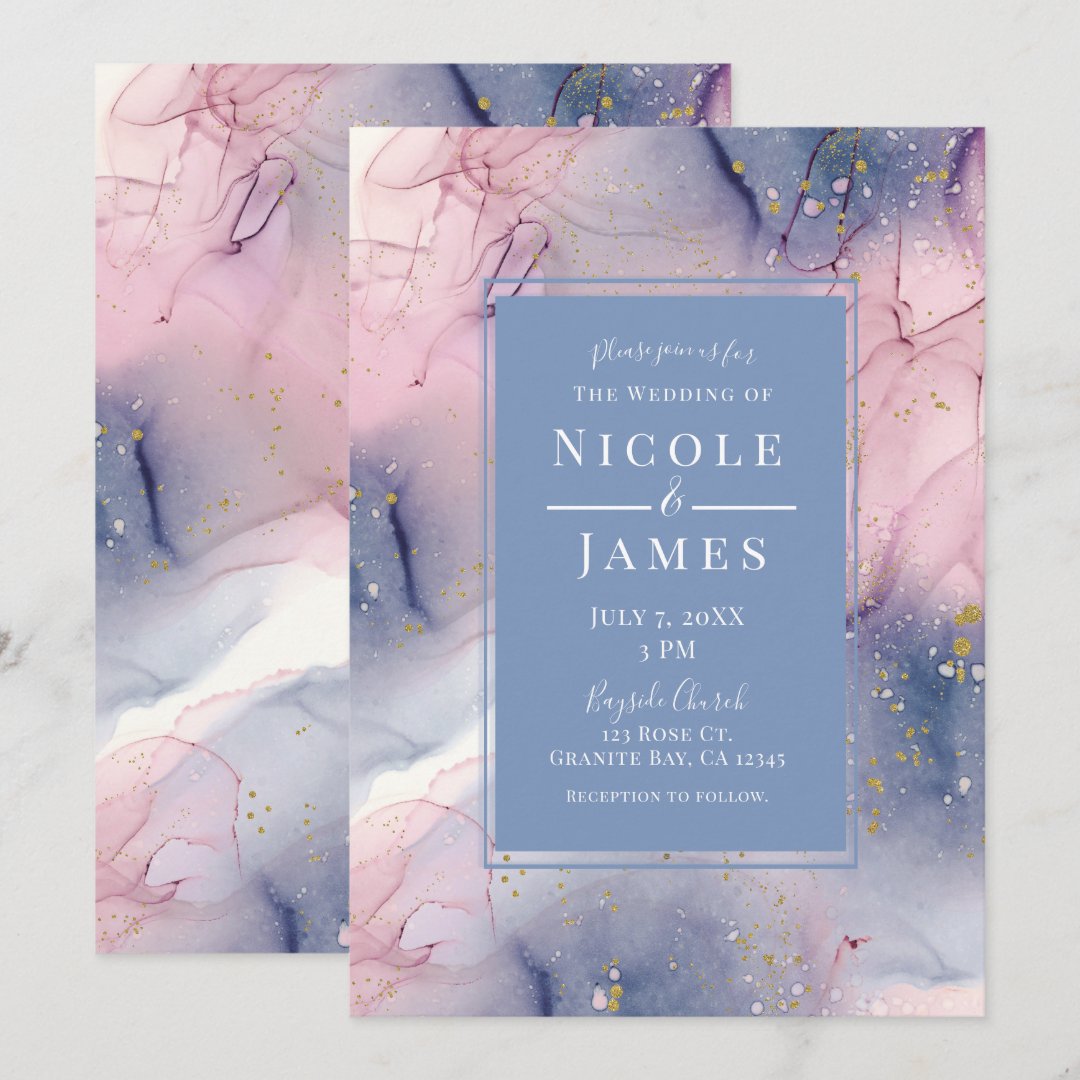 Ethereal Periwinkle Pink Gold Inky Fantasy Wedding Invitation | Zazzle