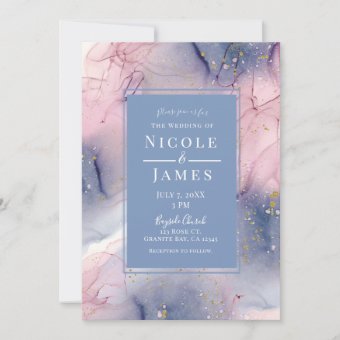 Ethereal Periwinkle Pink Gold Inky Fantasy Wedding Invitation | Zazzle