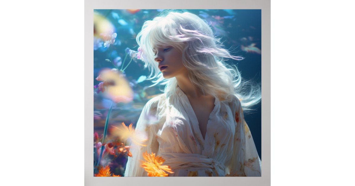 Ethereal Woman With White Hair Poster | Zazzle