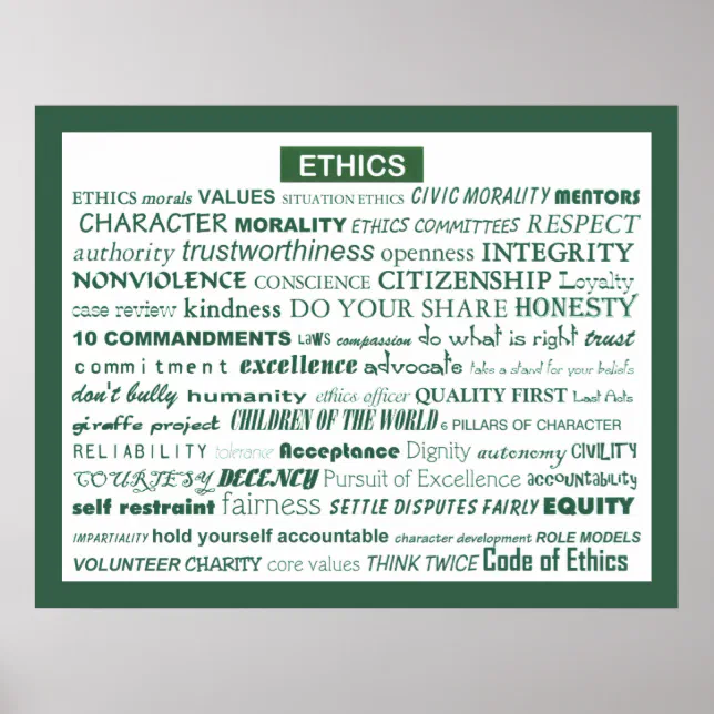 "Ethics Word Poster" Poster | Zazzle