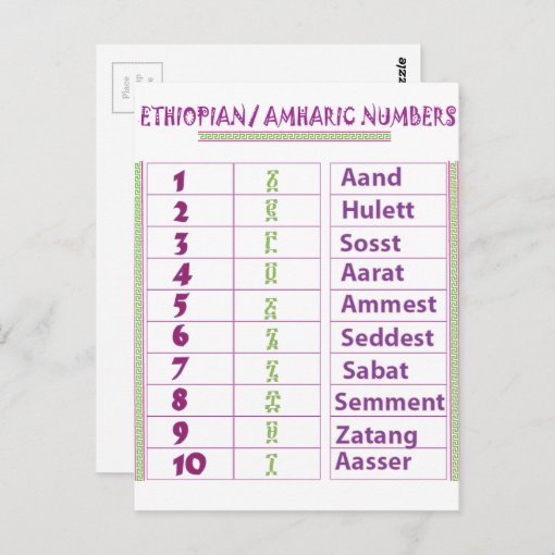 Ethiopian/Amharic Numbers Postcard | Zazzle