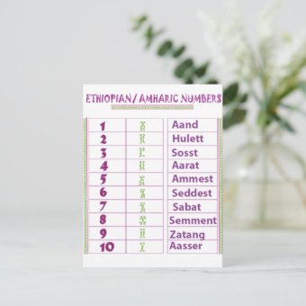 Ethiopian/Amharic Numbers Postcard | Zazzle