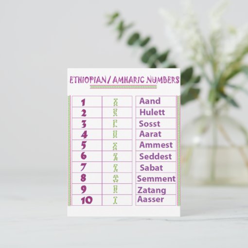 Ethiopian/Amharic Numbers Postcard | Zazzle