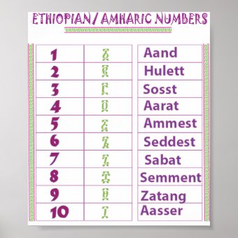 Ethiopian/Amharic Numbers Poster | Zazzle