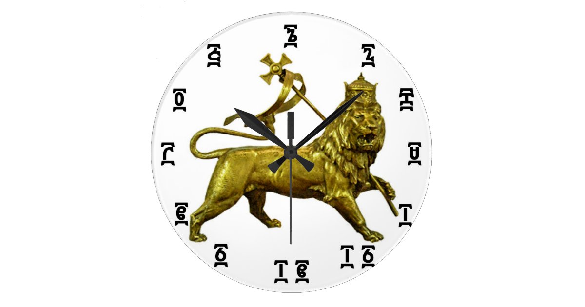Ethiopian Gold Lion Time - Round (Large) Clock | Zazzle