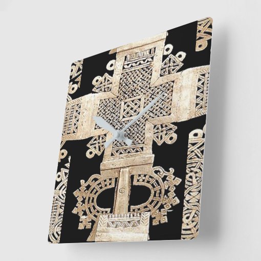 Ethiopian Motif Square Wall Clock | Zazzle