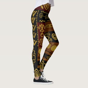 Ethnic African Golden Pattern on black and brown Leggings | Zazzle