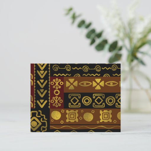 Ethnic African Golden Pattern on black and brown Postcard | Zazzle