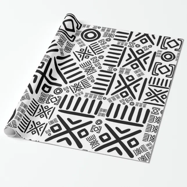 Ethnic African Pattern- Black and White #8 Wrapping Paper | Zazzle