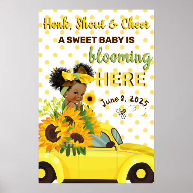 Ethnic Baby Girl | Yellow Sunflower Baby Shower Poster | Zazzle