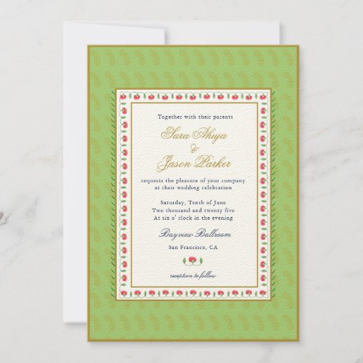 Ethnic Flower border Mint green Indian wedding Invitation | Zazzle