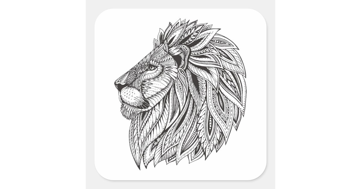 Ethnic Patterned Lion Head Square Sticker | Zazzle