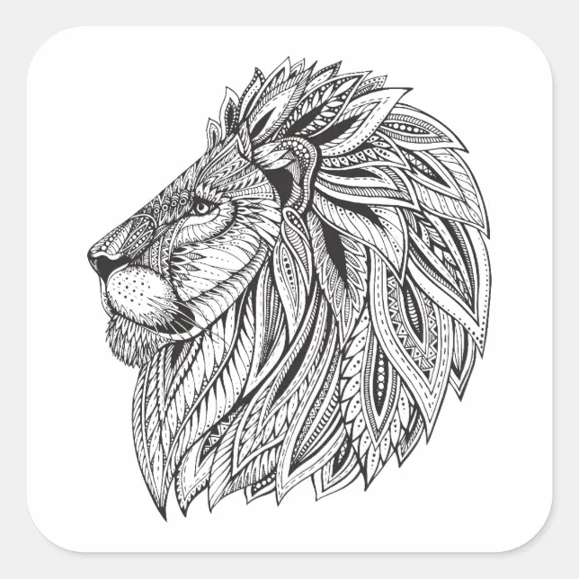 Ethnic Patterned Lion Head Square Sticker | Zazzle