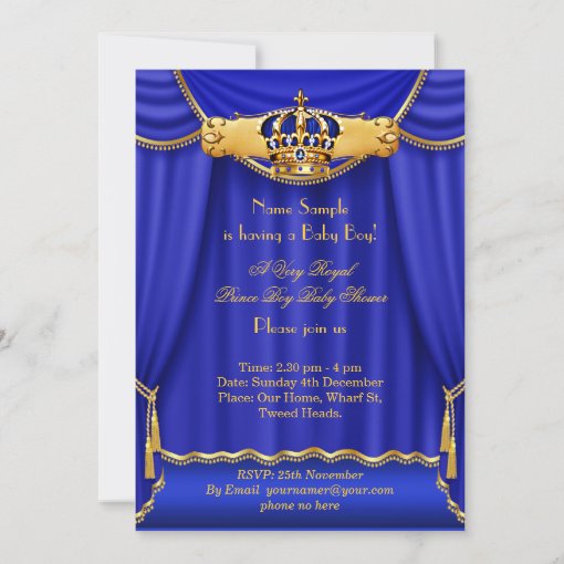 Ethnic Prince Boy Baby Shower Royal Blue Drapes Invitation | Zazzle