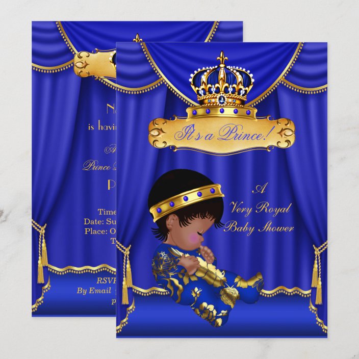 Ethnic Prince Boy Baby Shower Royal Blue Drapes Invitation | Zazzle.com