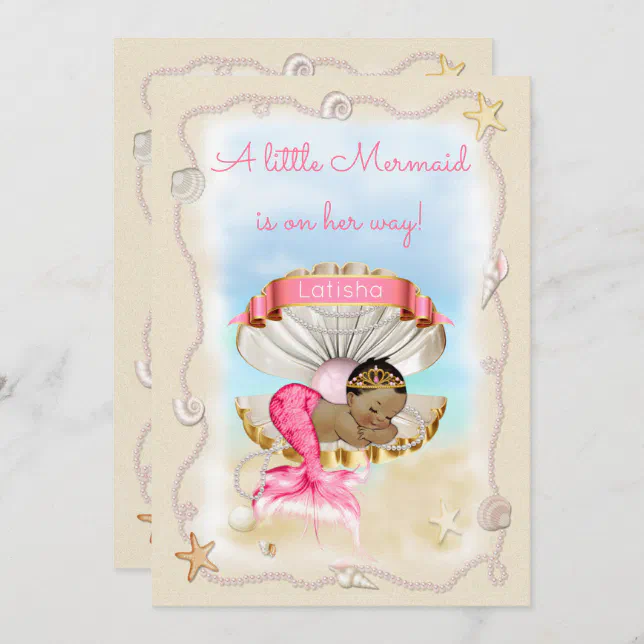 Ethnic Princess Mermaid Name on Clam Shell Invitation | Zazzle