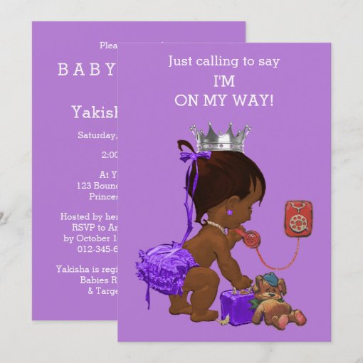 Ethnic Princess on Phone Purple Baby Shower Invitation | Zazzle