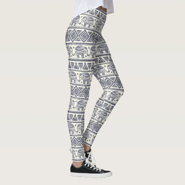 Ethnic Tribal Aztec Elephant Pattern Leggings | Zazzle