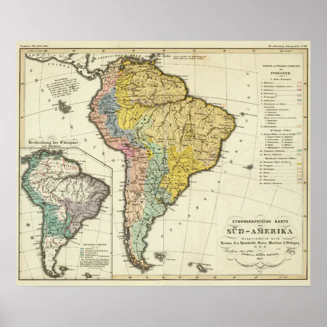 Ethnographic Map of South America Poster | Zazzle