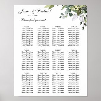 Eucalyptus 12 Tables Seating Chart Poster Sign | Zazzle