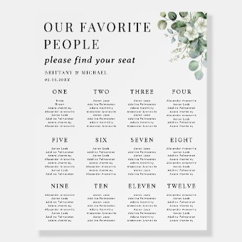 Eucalyptus 12 Tables Wedding Seating Chart Sign | Zazzle