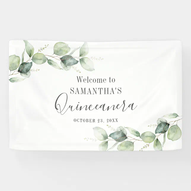 Eucalyptus 15th Birthday Quinceanera Celebration Banner | Zazzle
