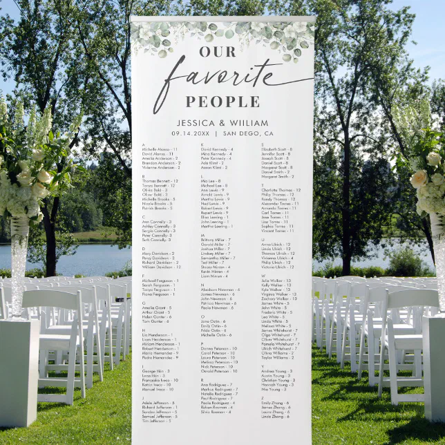 Eucalyptus Alphabetical Wedding Seating Chart Retractable Banner | Zazzle