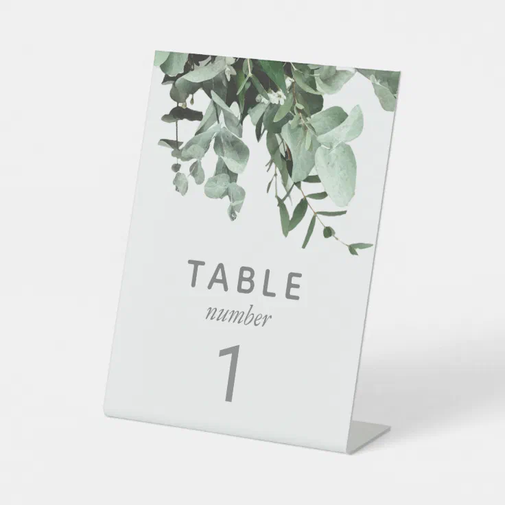 Eucalyptus and Greenery Table Number Pedestal Sign | Zazzle