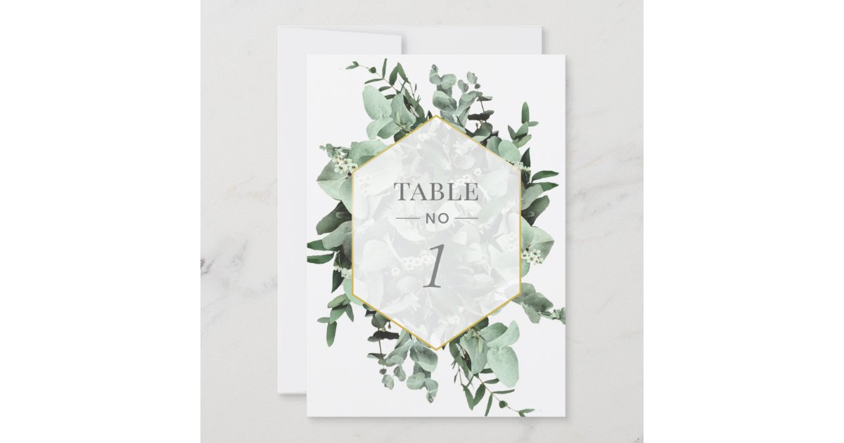 Eucalyptus and Greenery Watercolor Table Number | Zazzle