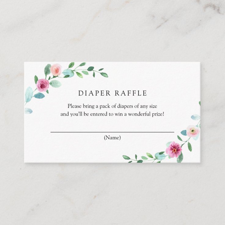 Eucalyptus and Pink Flowers Diaper Raffle Card | Zazzle