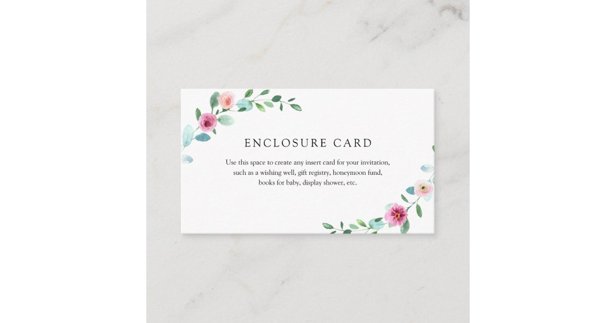 Eucalyptus and Pink Flowers Enclosure Card | Zazzle