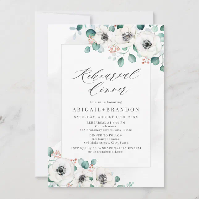 Eucalyptus anemone floral rehearsal dinner invitat invitation | Zazzle