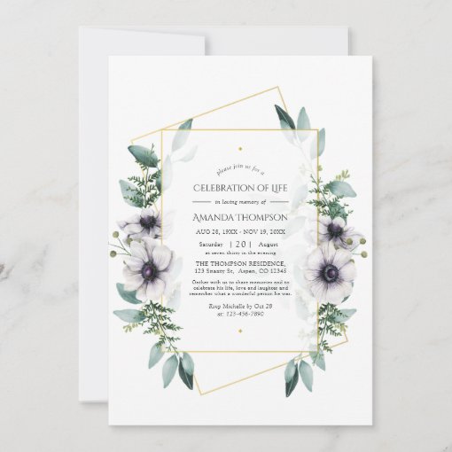 Eucalyptus Anemone Geometric Celebration of Life Invitation | Zazzle