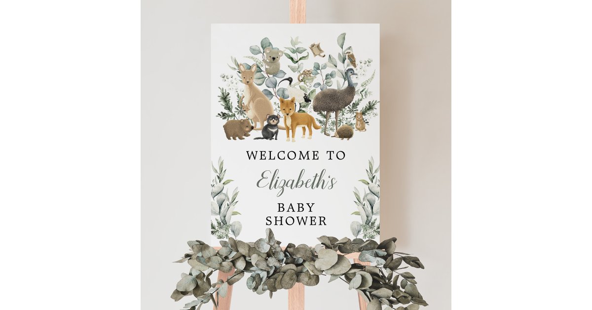 Eucalyptus Australian Animals Baby Shower Welcome Poster | Zazzle